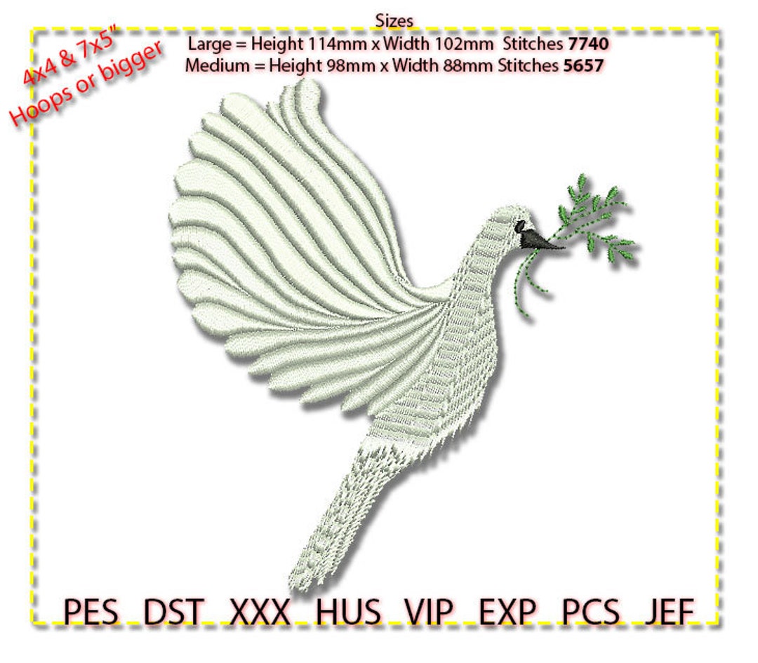 Dove Embroidery Design, Machine Embroidery, Textured Stitching. 3 ...