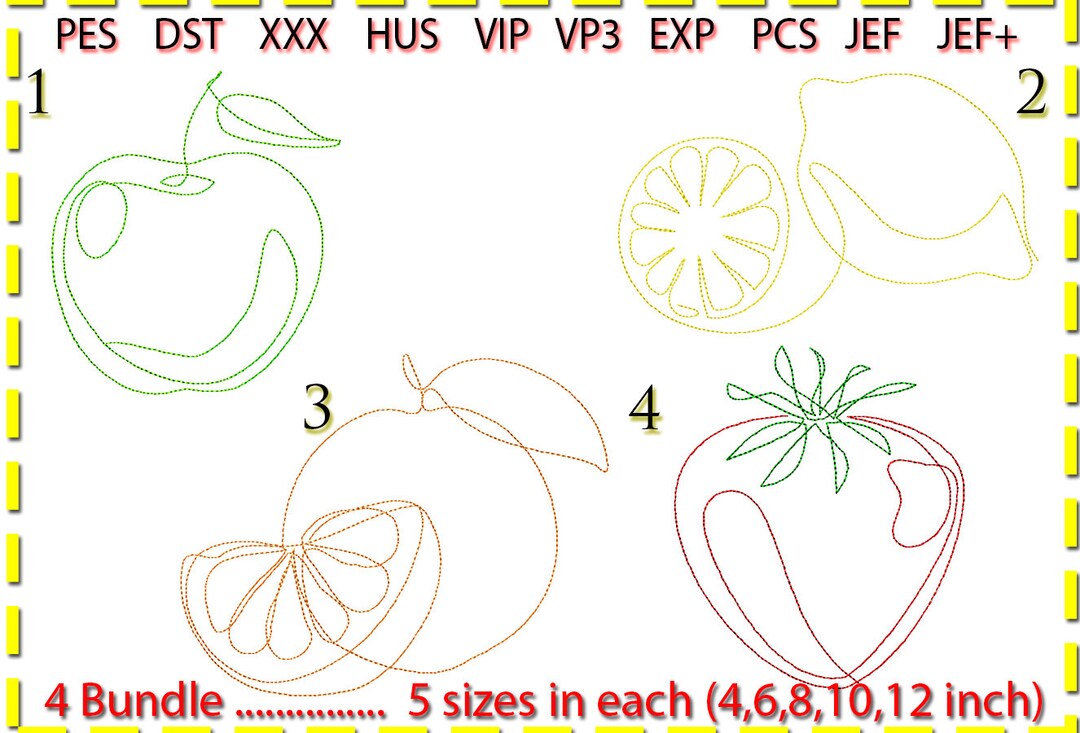Fruit Line Art Bundle Machine Embroidery, Line Art. Low Stitch Count. 1 ...