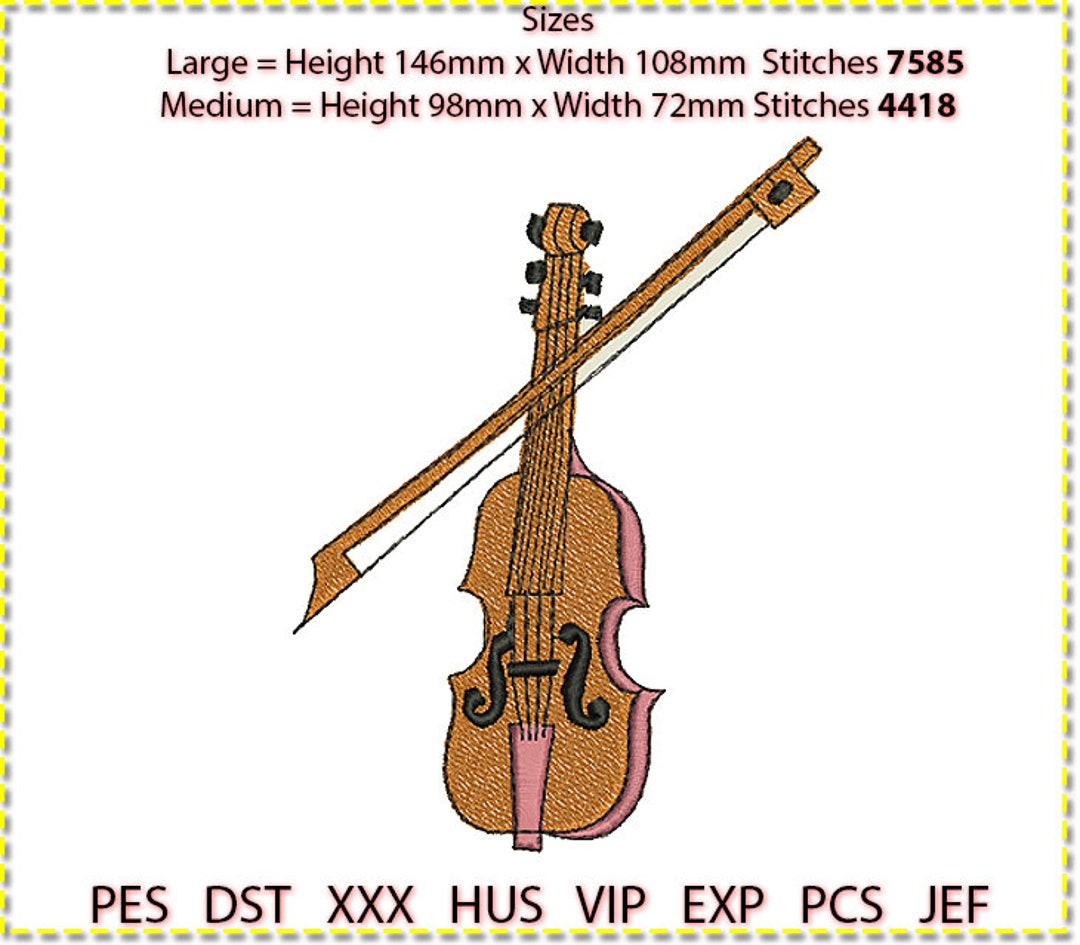 Violin Embroidery Design, Motto Machine Embroidery, 2 Sizes. Low Stitch ...