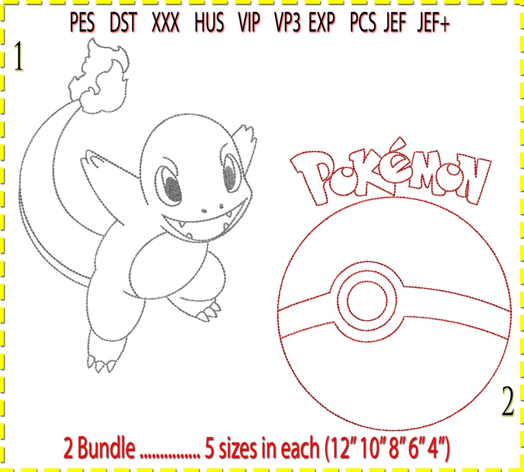Charizard and Pokeball Line Art Embroidery Design (digital Download) - Etsy