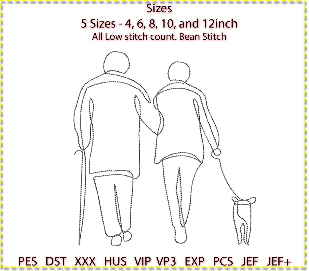 Line Art Dog Walking Machine Embroidery Design: Low Stitch Count - Etsy