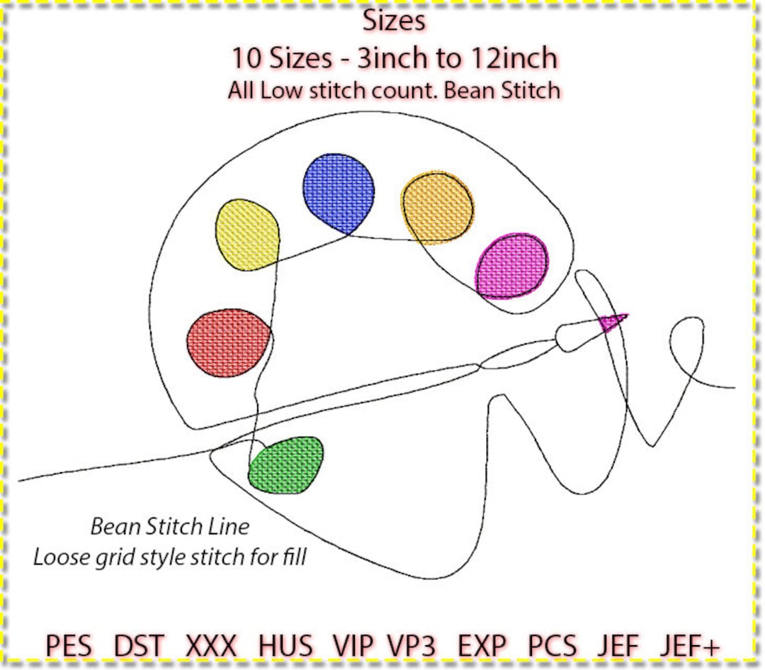 Paint Palette Line Art Embroidery Design, Machine Embroidery, 10 Sizes ...