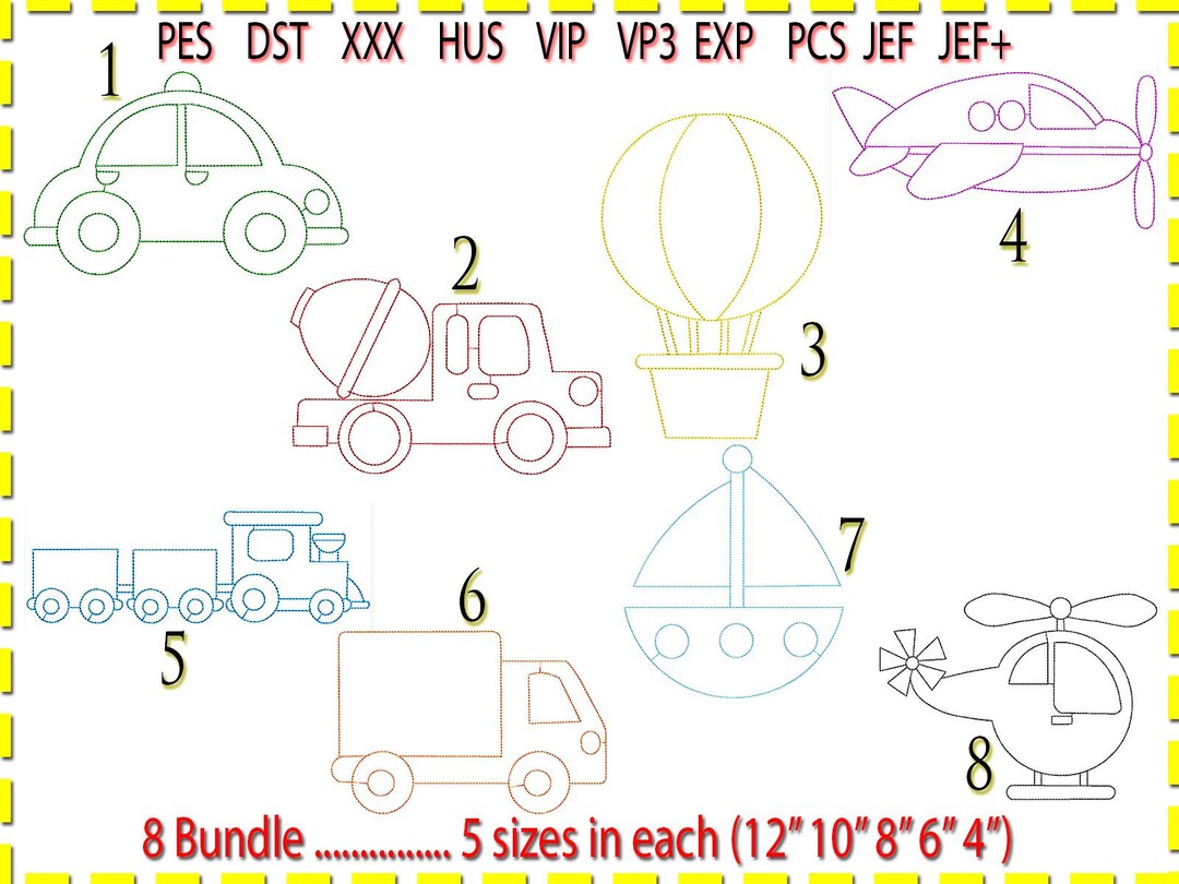 Vehicle Line Art Embroidery Design: Machine Embroidery Bundle (digital ...