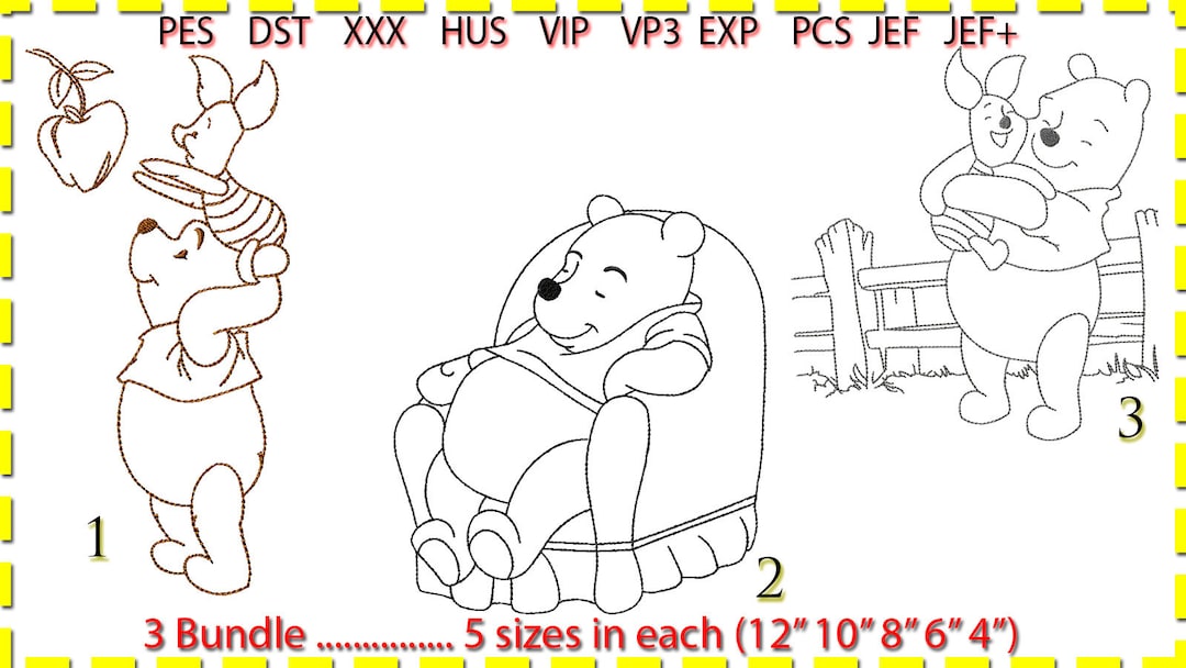 Pooh Outline Bundle (x3 Each in 5 Sizes) Embroidery Design, Machine ...