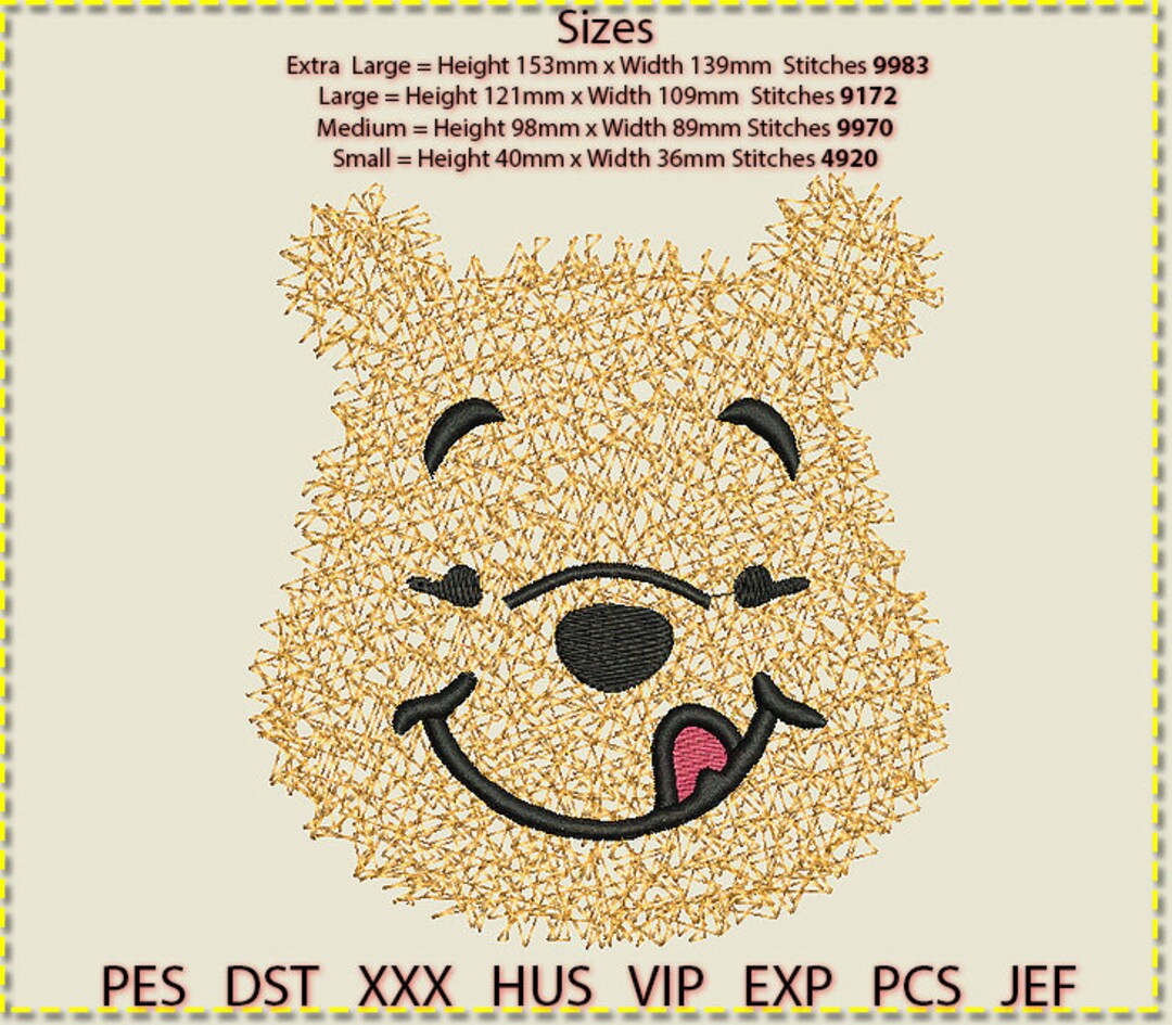 Pooh Face Embroidery Design: Furry Stitch, Low Stitch Count - Etsy