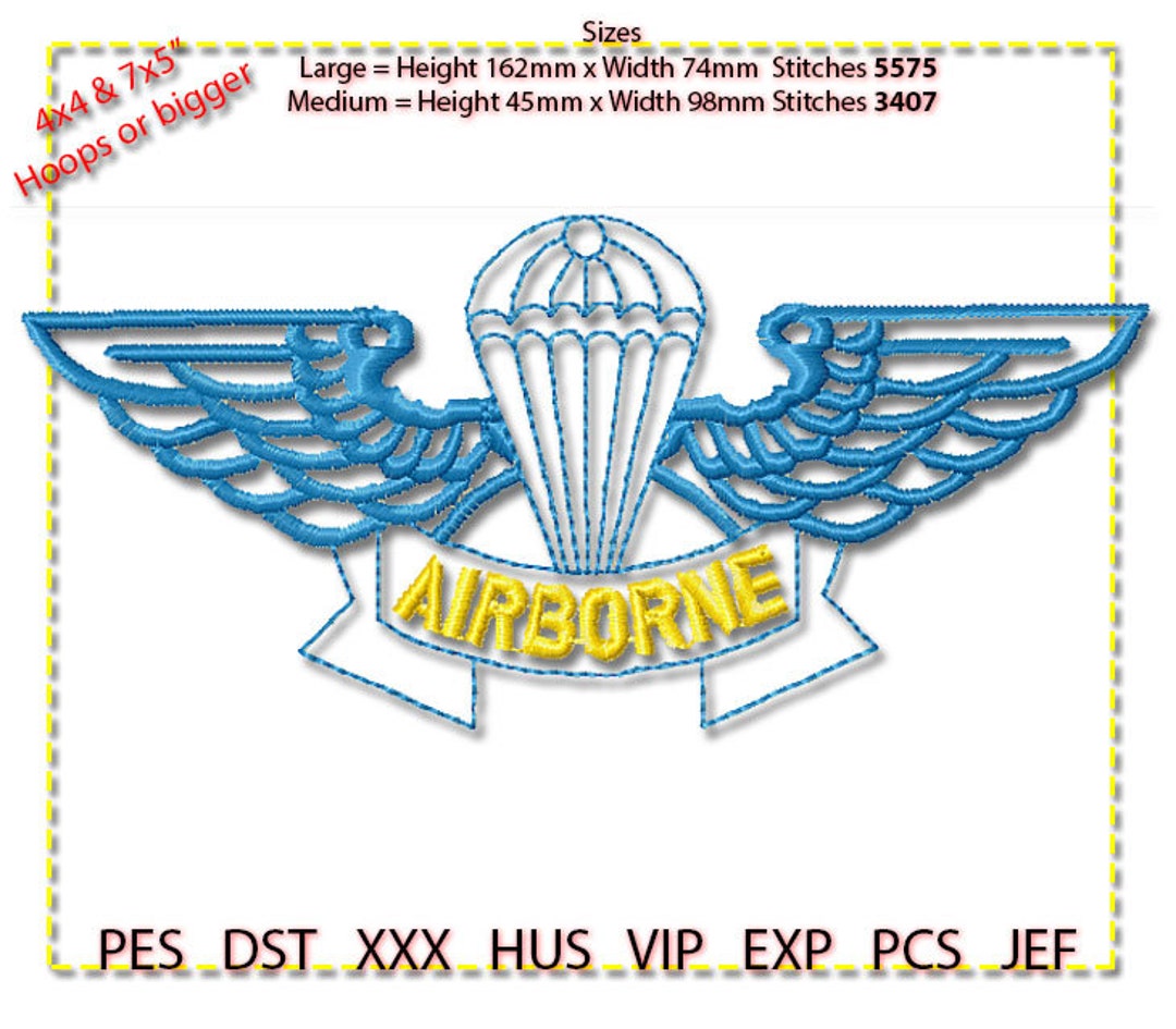 Airborne Embroidery Design, Motto Machine Embroidery, Low Stitch Count ...