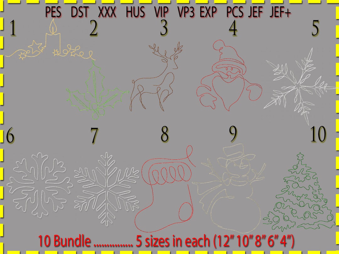 Christmas Line Art Embroidery Designs: 10 Machine Embroidery Files (5 ...