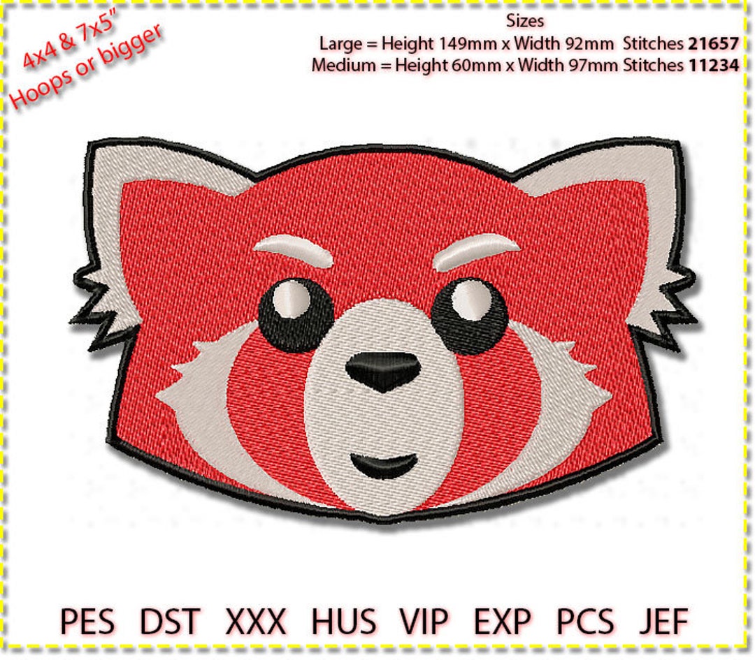 Red Panda Embroidery Design, Machine Embroidery, 3/4 Colour (white ...