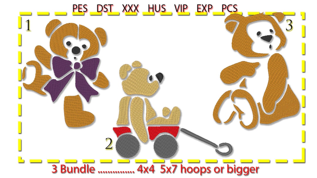 Teddy Bundle 5 for Machine Embroidery. Embroidery File. 3 Different ...