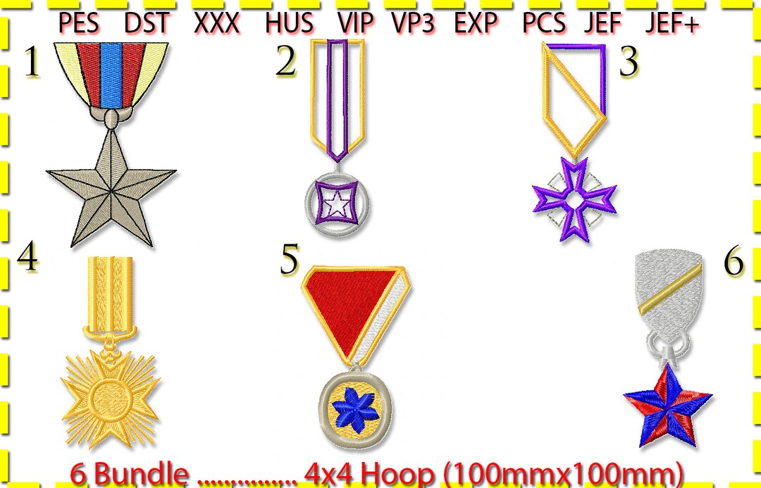 Medal Bundle X 6 Embroidery Design, Machine Embroidery, 4x4 (100mm X ...