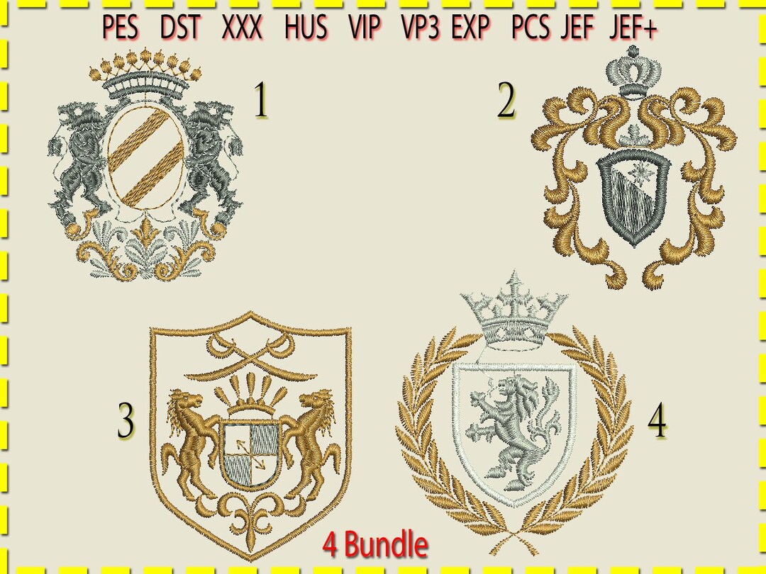 Crests Emblem Bundle. Embroidery Design, Machine Embroidery, 3 Colours ...