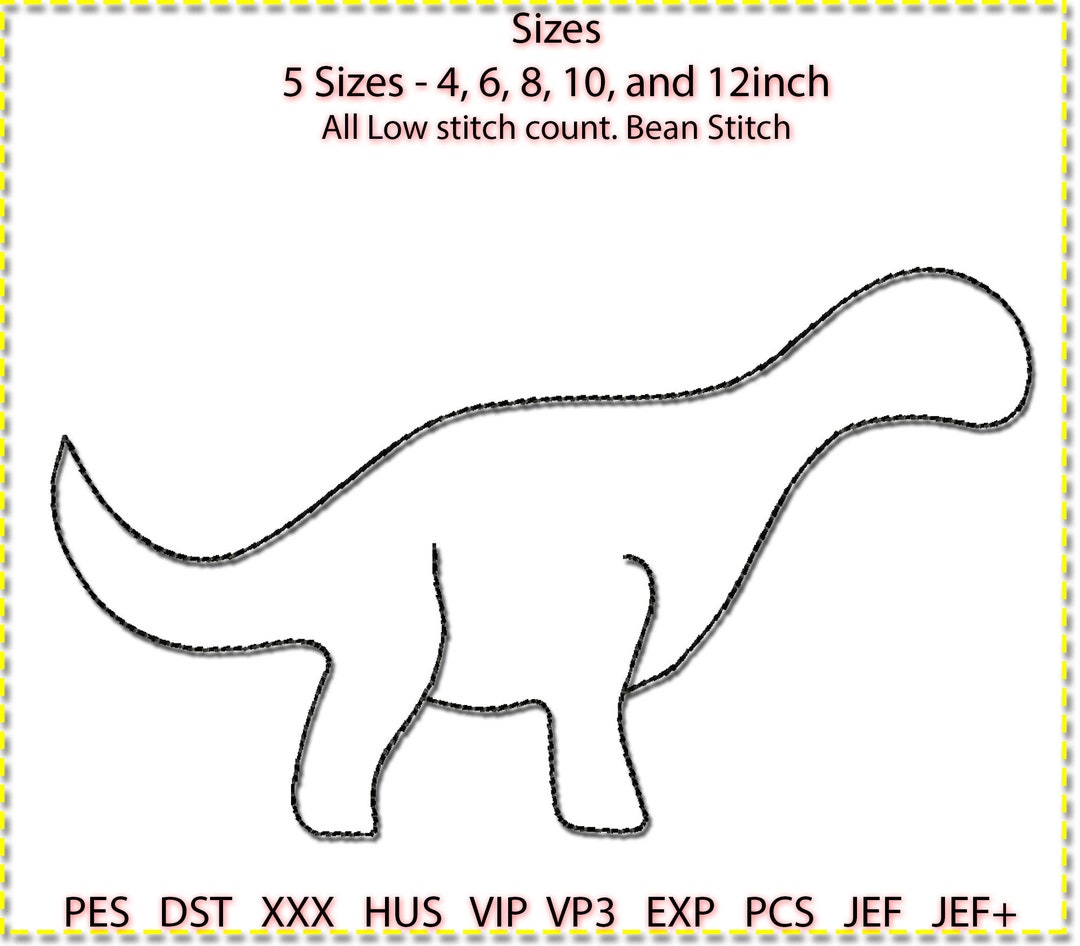 Dinosaur. Dinosaur Machine Embroidery, Line Art. Low Stitch Count. 1 ...