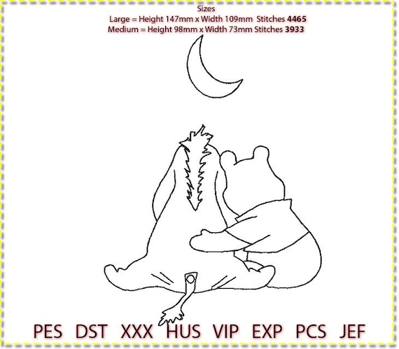 Pooh and Eeyore Hug Sketch Embroidery Design Machine - Etsy