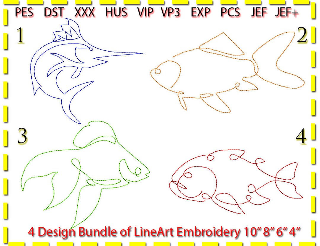 Sea Life Line Art Embroidery Design: Fish Bundle (digital Download) - Etsy