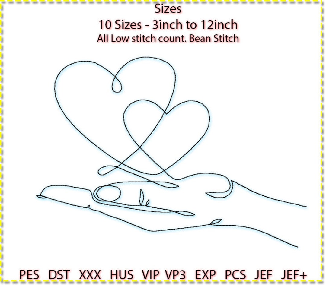 Love Hearts Line Art Machine Embroidery Design (digital Download) - Etsy