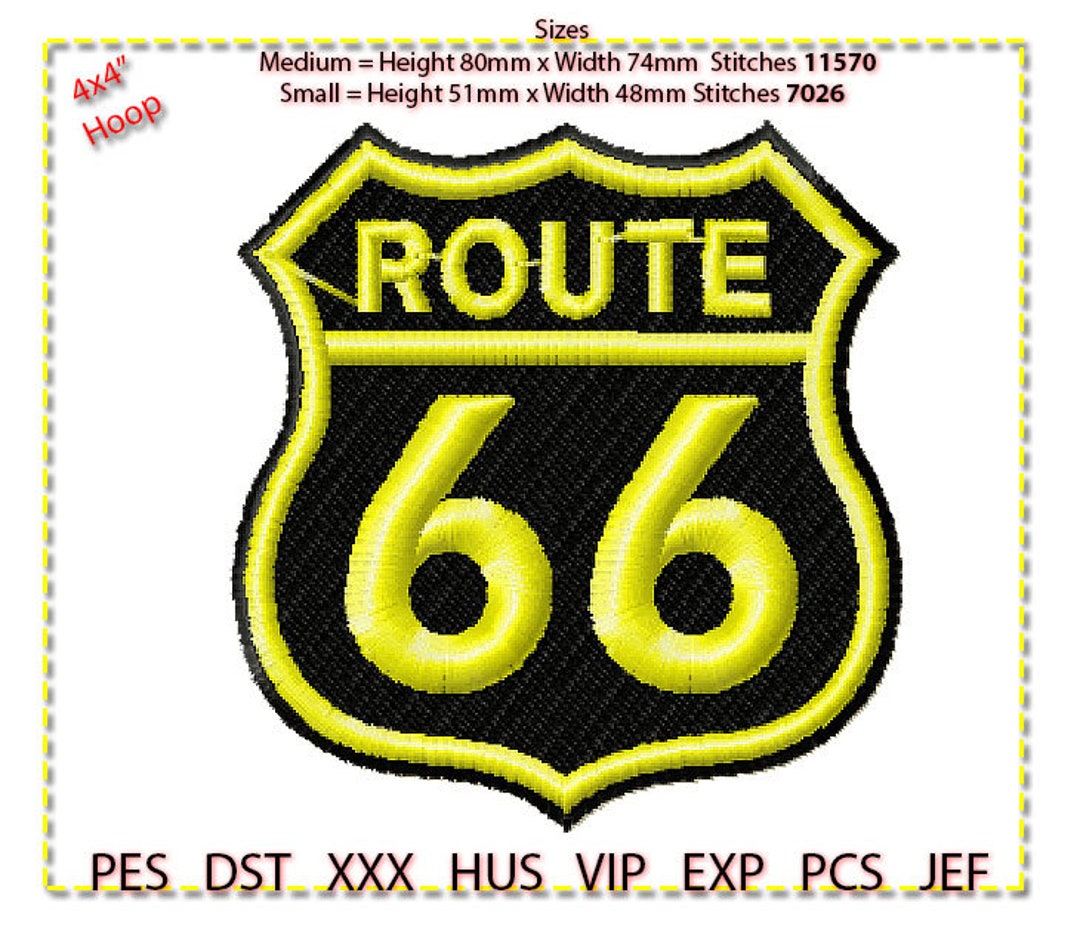 Route 66 Embroidery Design, Motto Machine Embroidery, 2 Colour - Etsy