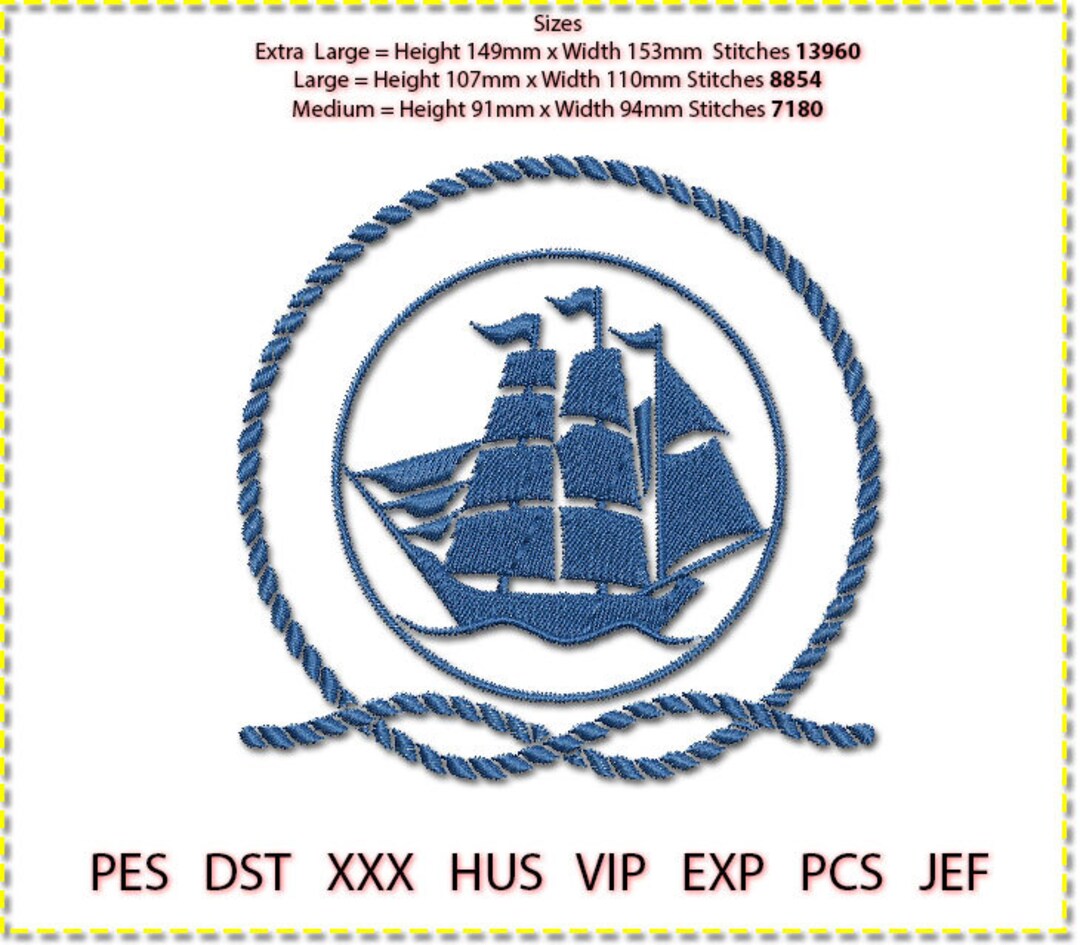 Nautical Boat Embroidery Design, Motto Machine Embroidery, 3 Sizes - Etsy