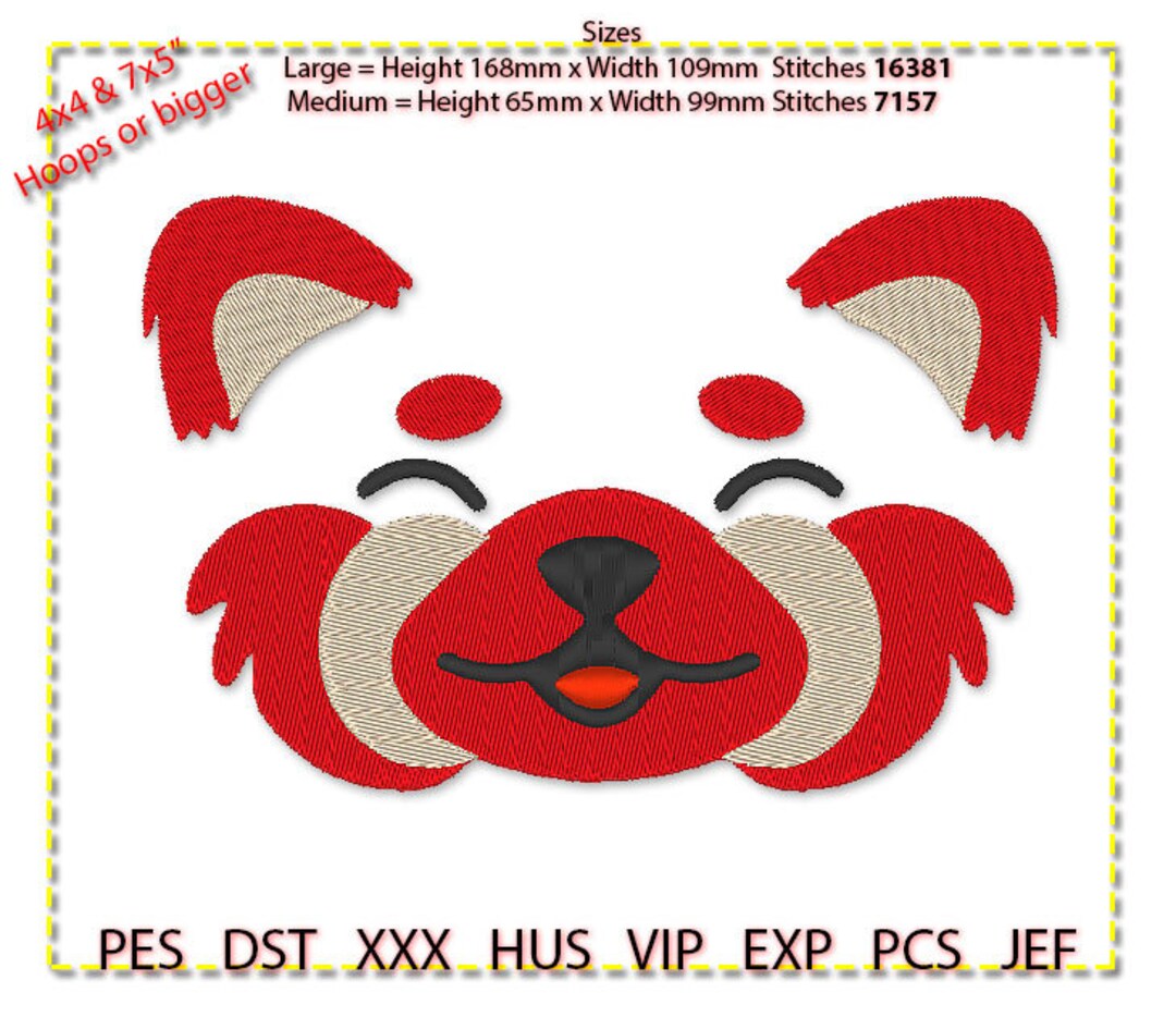 Red Panda Embroidery Design, Machine Embroidery, 4 Colour. - Etsy