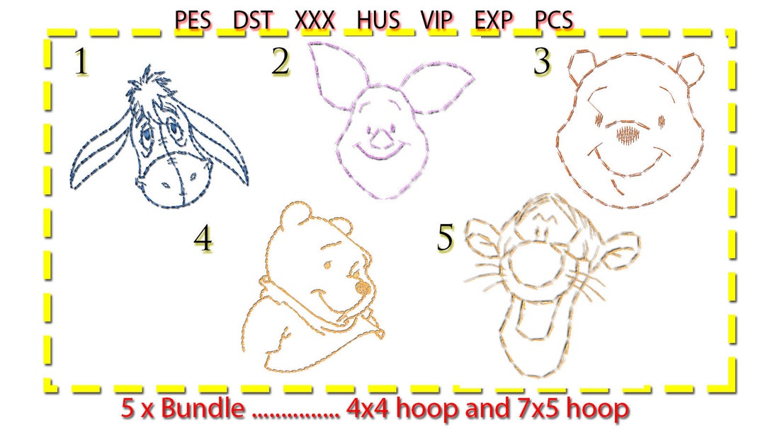 Bundle of Pooh. Sketch Embroidery Design, Machine Embroidery, Winnie ...