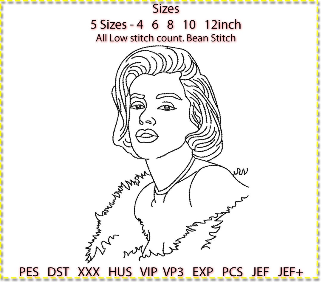 Marilyn Monroe Machine Embroidery Art: Line Art, 5 Sizes (digital ...
