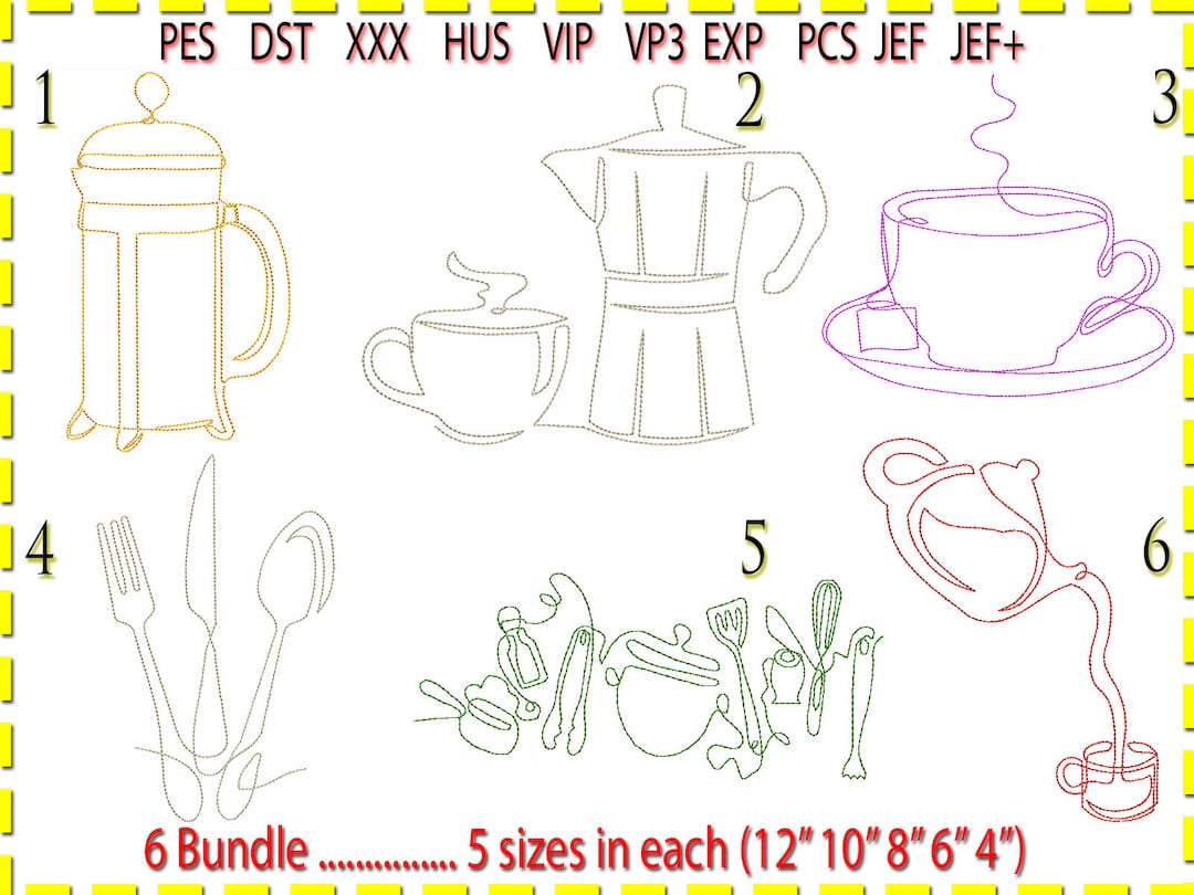 Pots and Pans Line Art Embroidery Design Bundle (machine Embroidery) - Etsy