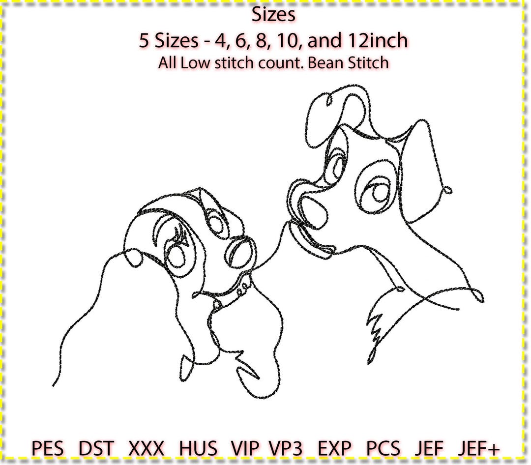 Lady and the Tramp Line Art Embroidery Design, Machine Embroidery, Line ...