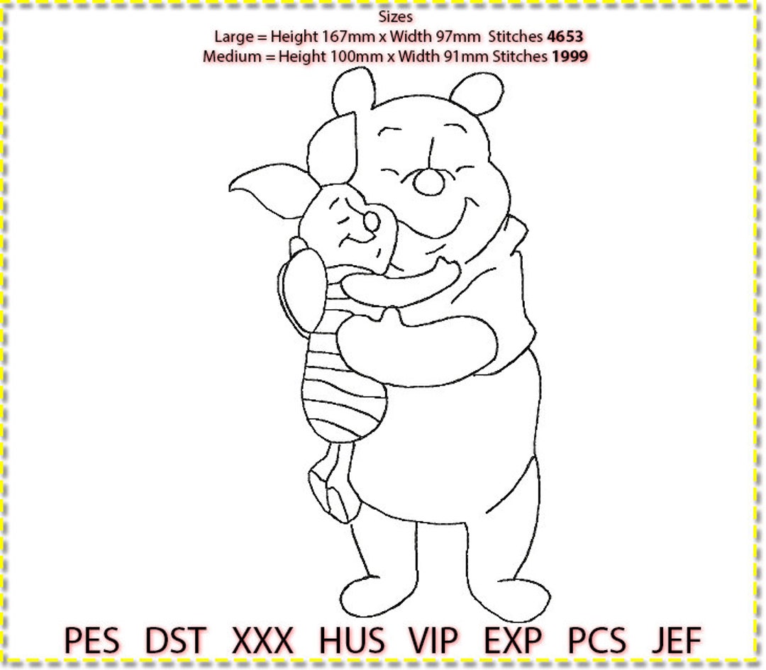 Pooh Piglet Hug Sketch Embroidery Design, Machine Embroidery, Winnie ...