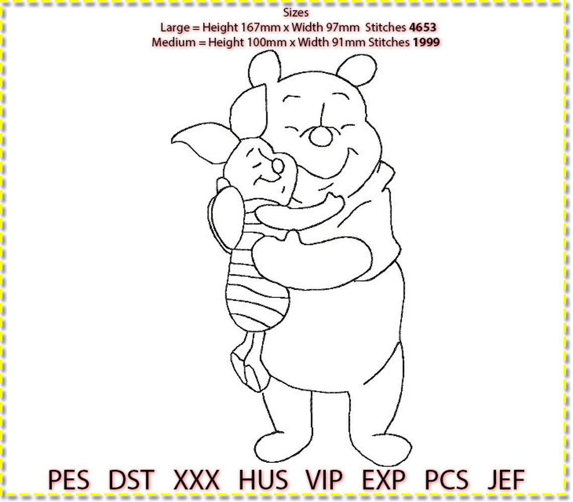 Pooh Piglet Hug Sketch Embroidery Design, Machine Embroidery, Winnie ...