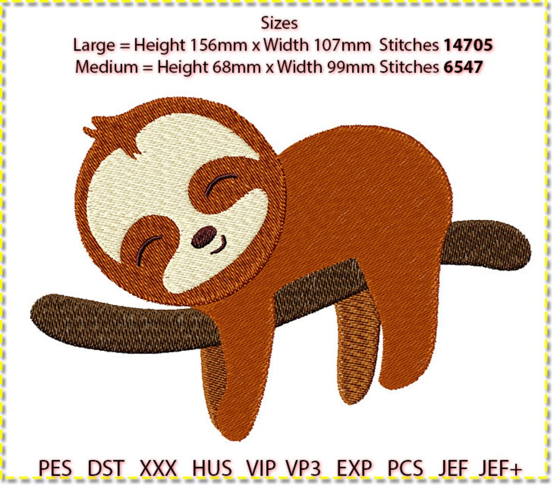 Sloth Embroidery Design, Machine Embroidery, 5 Colour. 2 Sizes - Etsy
