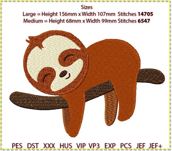 Sloth Embroidery Design Machine Embroidery 5 Colour. 2 Sizes - Etsy