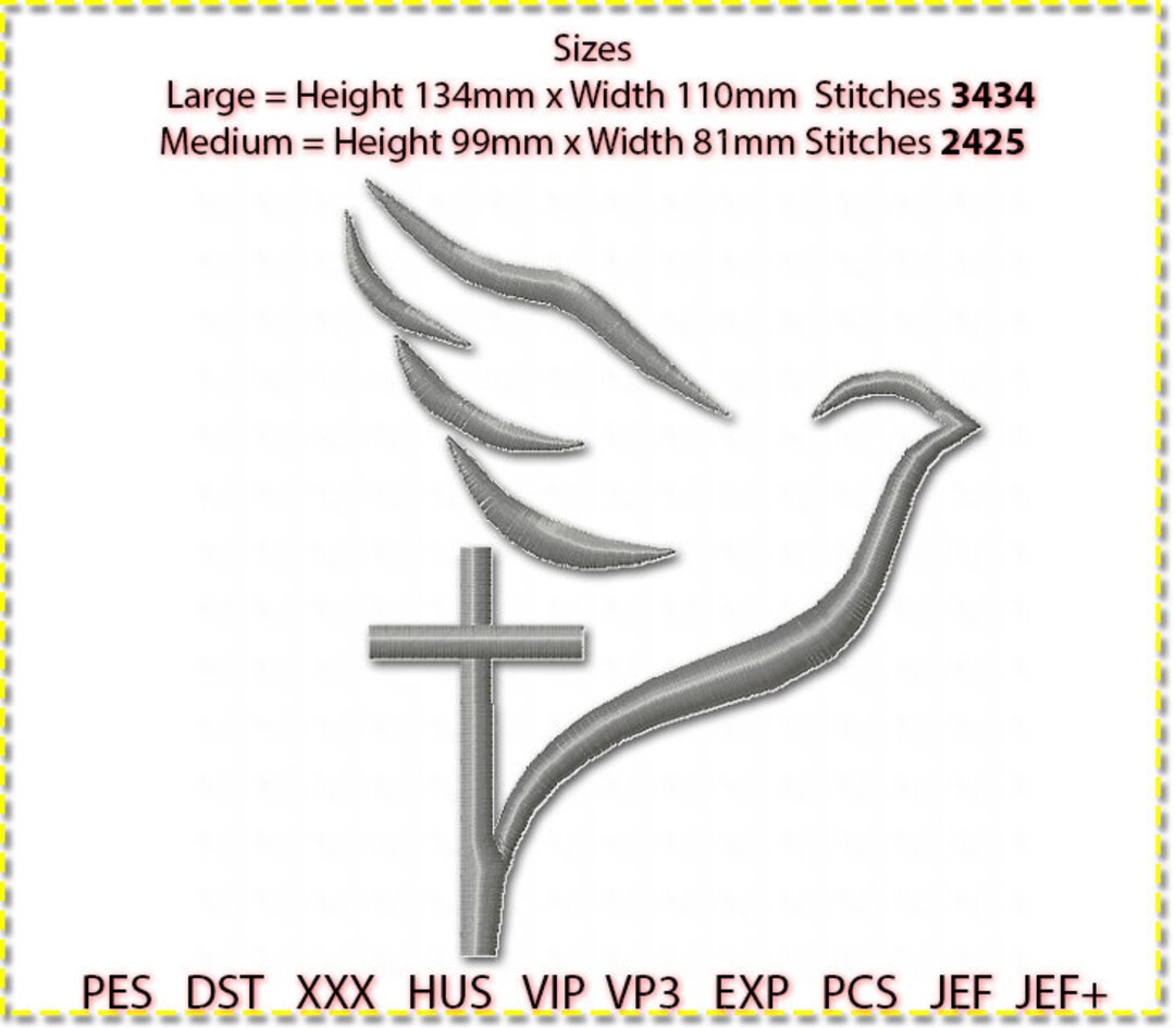 Cross and Dove Embroidery Design, Motto Machine Embroidery, Low Stitch ...