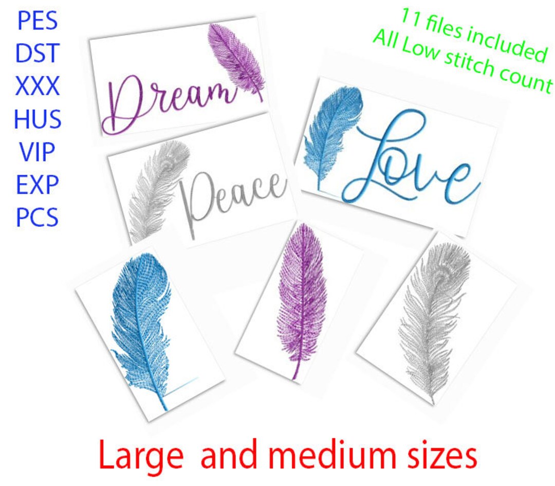 Feather Motto Design for Machine Embroidery. Embdroidery File. 12 ...