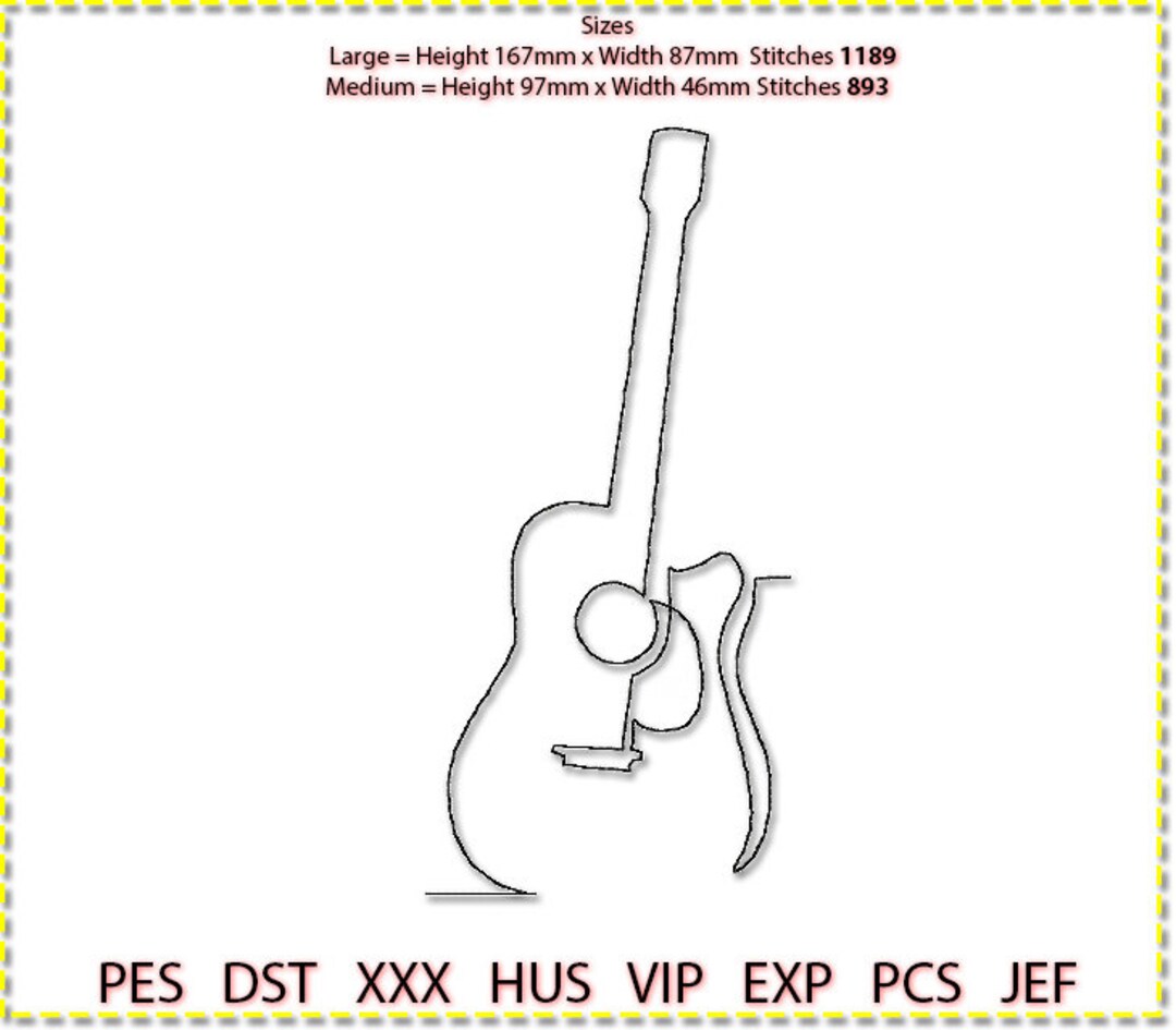 Guitar Line Art Machine Embroidery, Line Art. Low Stitch Count. 1 ...