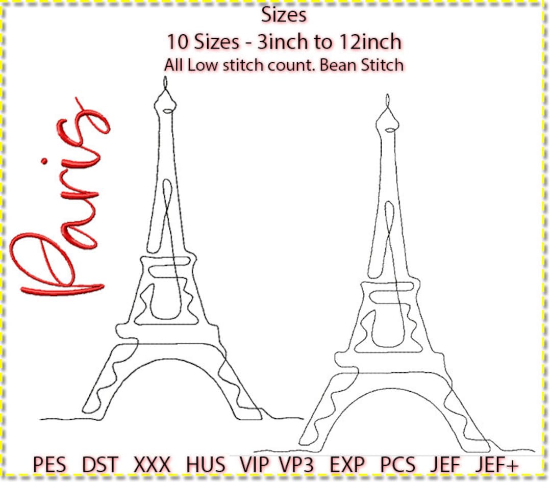 Eiffel Tower Embroidery Design: Paris Line Art (3-12 Inch) (digital ...