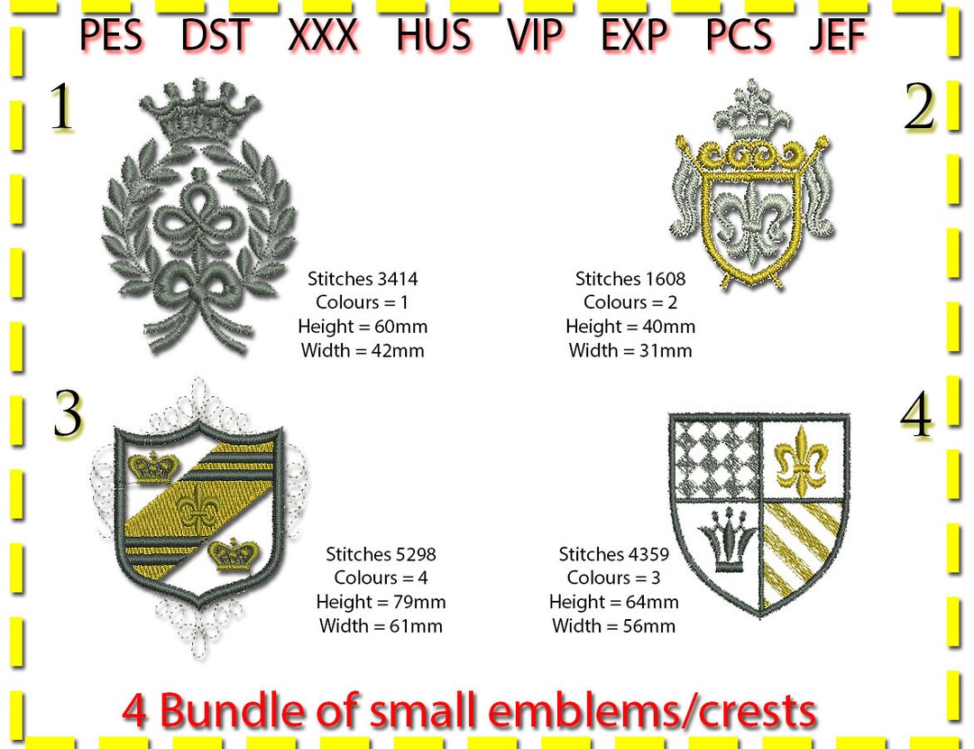 Crests Emblem Bundle Embroidery Design, Machine Embroidery, 1 to 4 ...