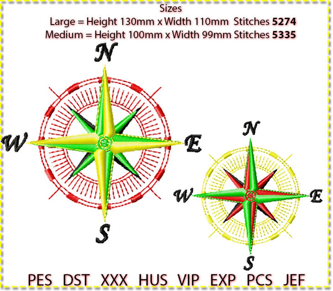 Compass Embroidery Design, Motto Machine Embroidery, 4 Colour. 2 Sizes ...
