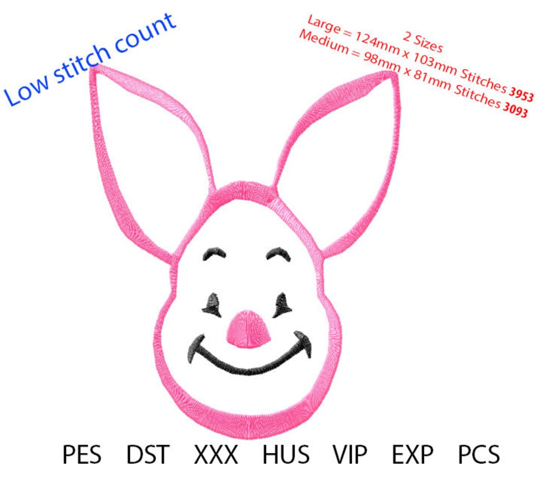 Piglet Face Embroidery Design, Piglet Machine Embroidery, Winnie the ...