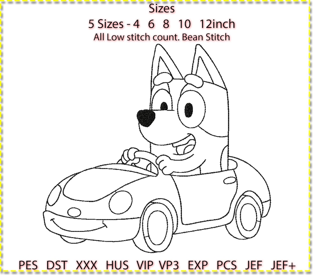 Bluey Line Art Embroidery Design: Low Stitch Count (4-12 Inch) - Etsy