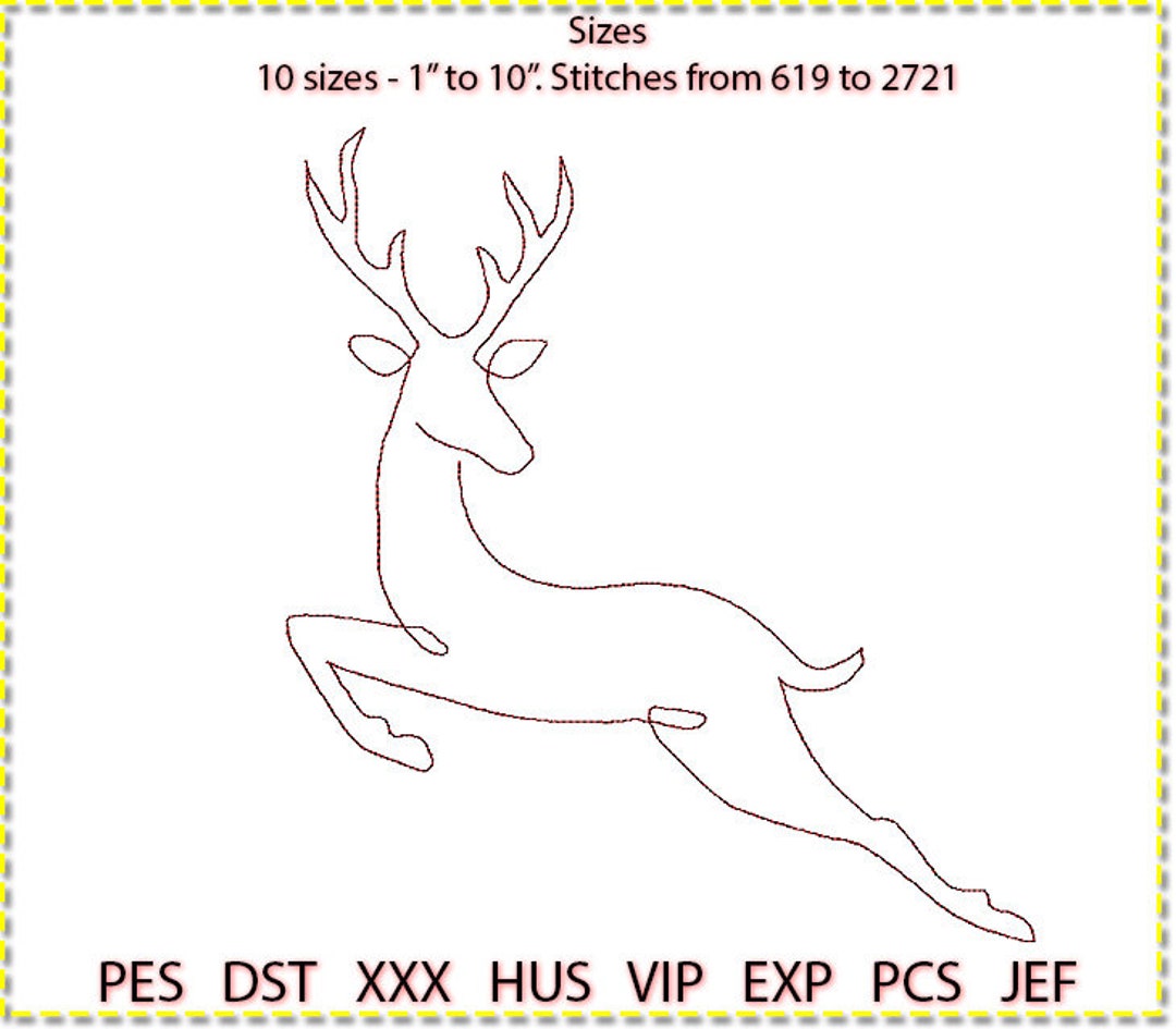 Stag Line Art Embroidery Design: 10 Sizes (machine Embroidery) - Etsy