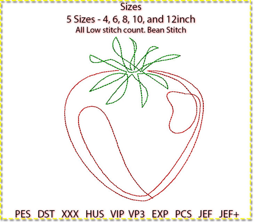 Strawberry Line Art Machine Embroidery Design: Bean Stitch (5 Sizes) - Etsy