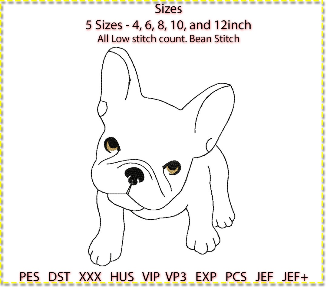 FRENCHIE Embroidery Design, Machine Embroidery, 5 Sizes. Low Stitch ...