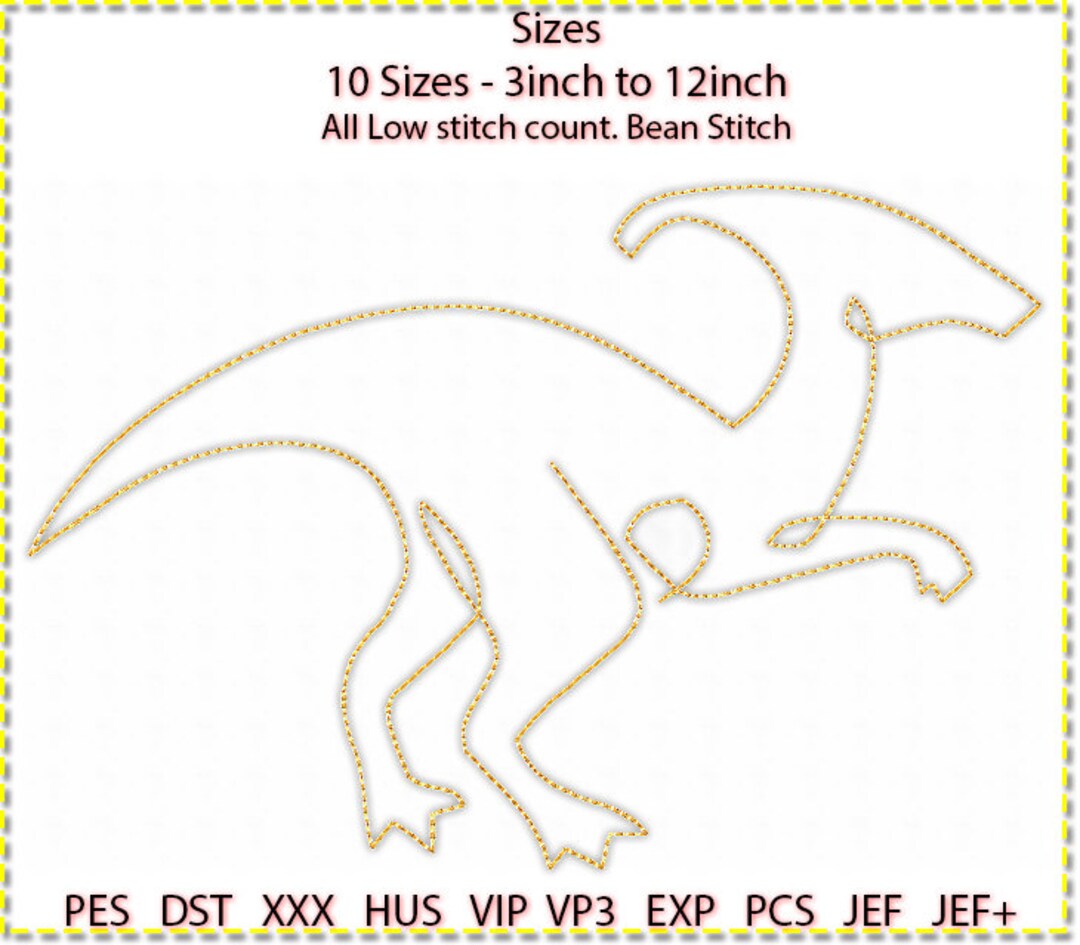 Parasaurus Line Art. Dinosaur Machine Embroidery, Line Art. Low Stitch ...