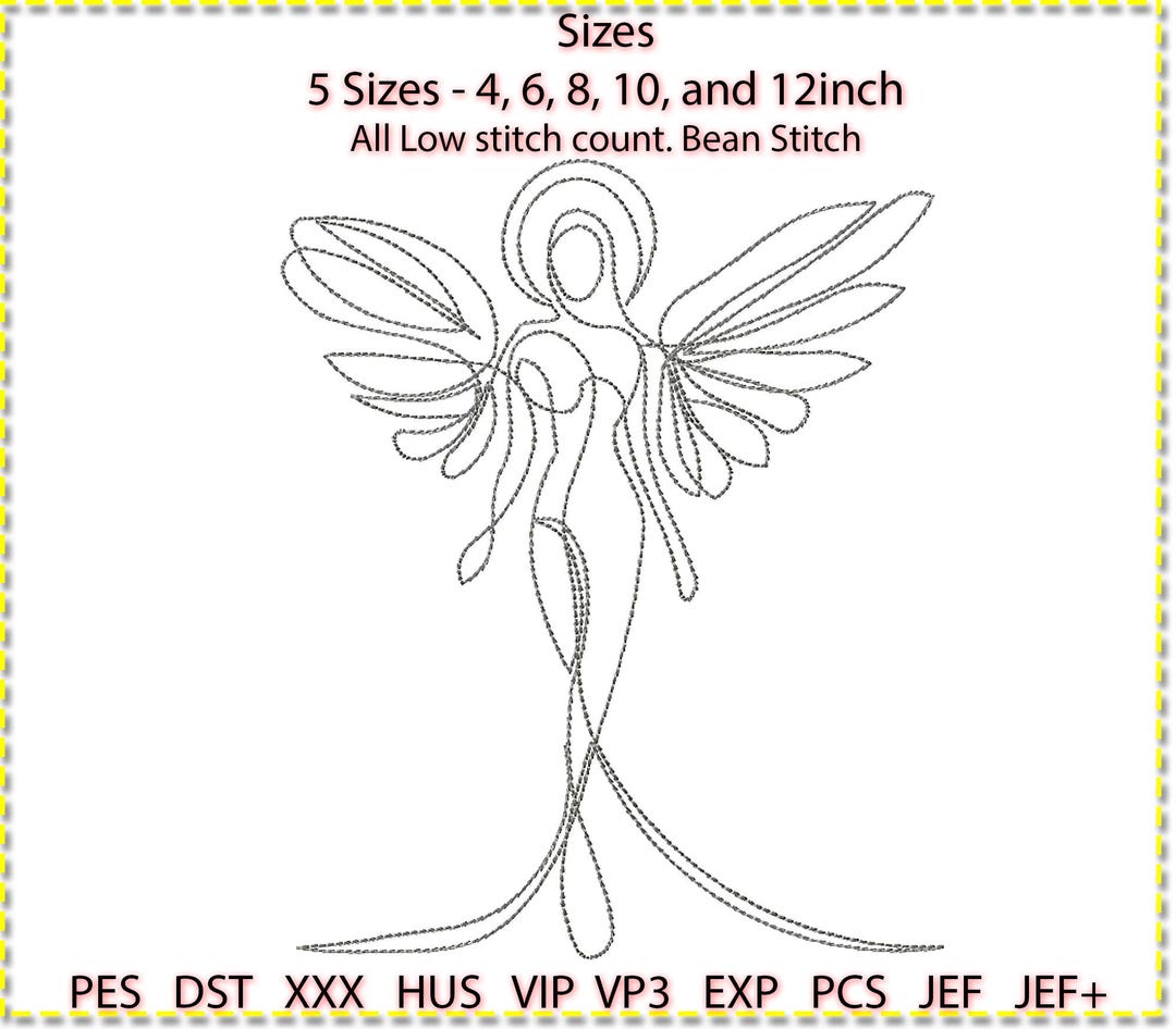 Angel Line Art Machine Embroidery Design: Low Stitch Count (4-12 Inch ...