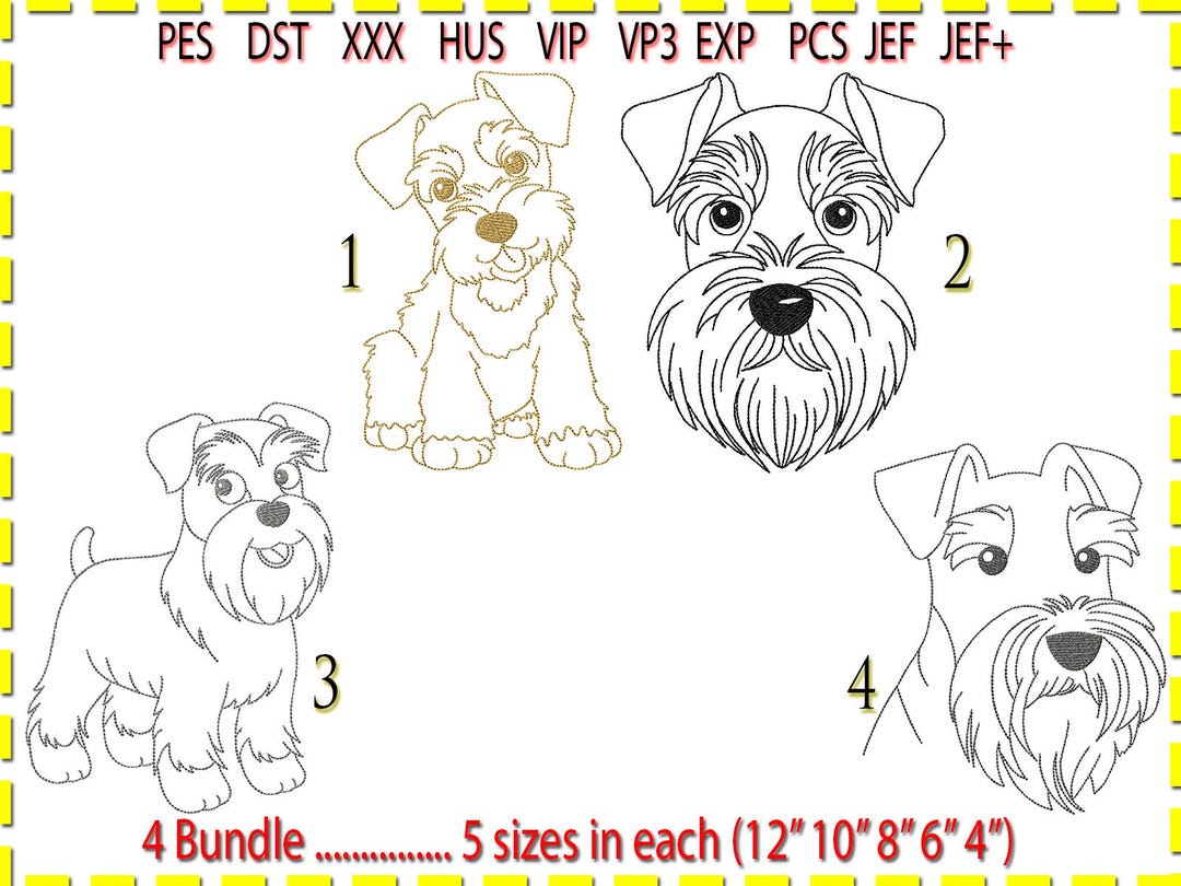 Schnauzer Dog Line Art Embroidery Design: Sketch Machine Embroidery ...