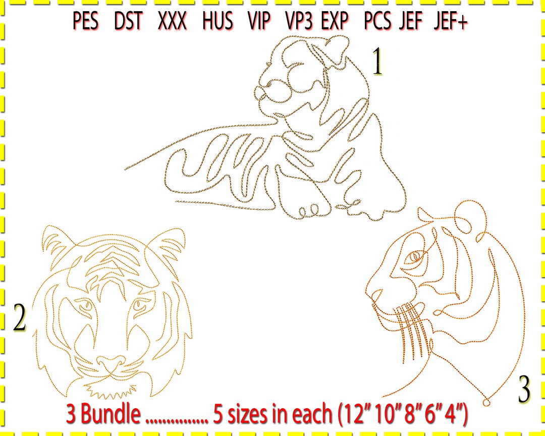 Tiger One Line Art Embroidery Design Bundle (3 Designs, 5 Sizes) - Etsy