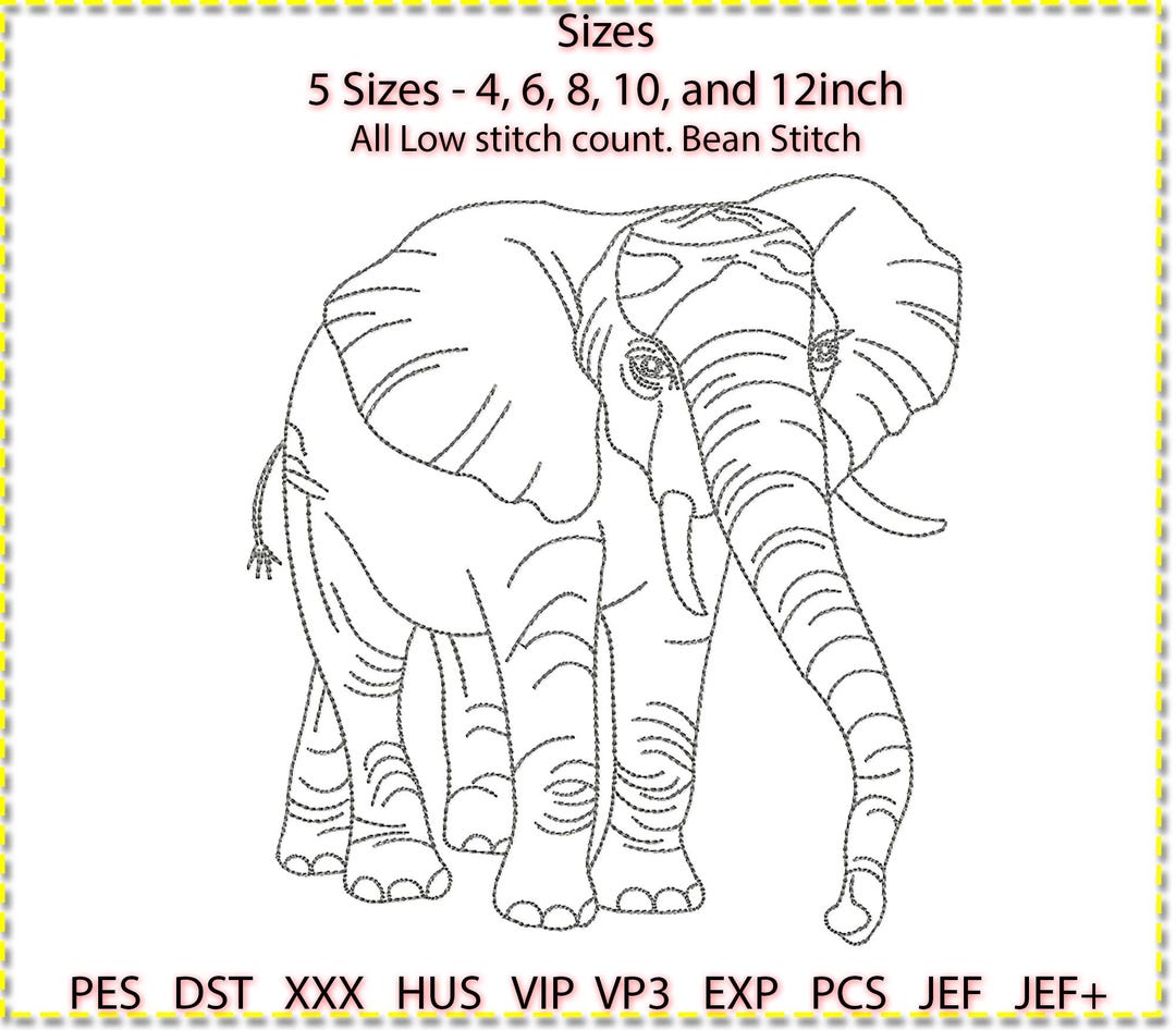 Elephant Line Art Embroidery Design, Machine Embroidery, 1 Colour. 5 ...
