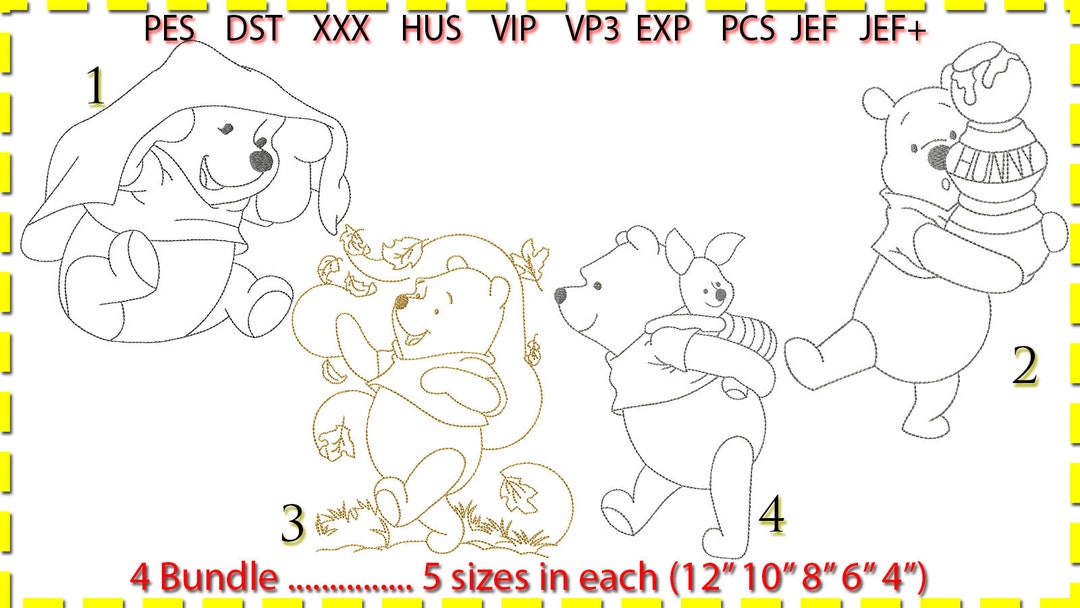Pooh Outline Embroidery Design Bundle: Low Stitch Count (digital ...