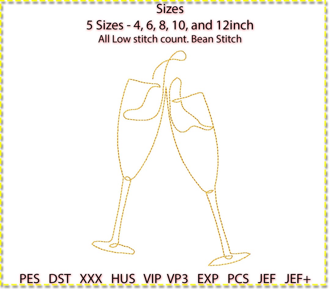Champagne Flutes Embroidery Design, Machine Embroidery, 5 Sizes. Low ...