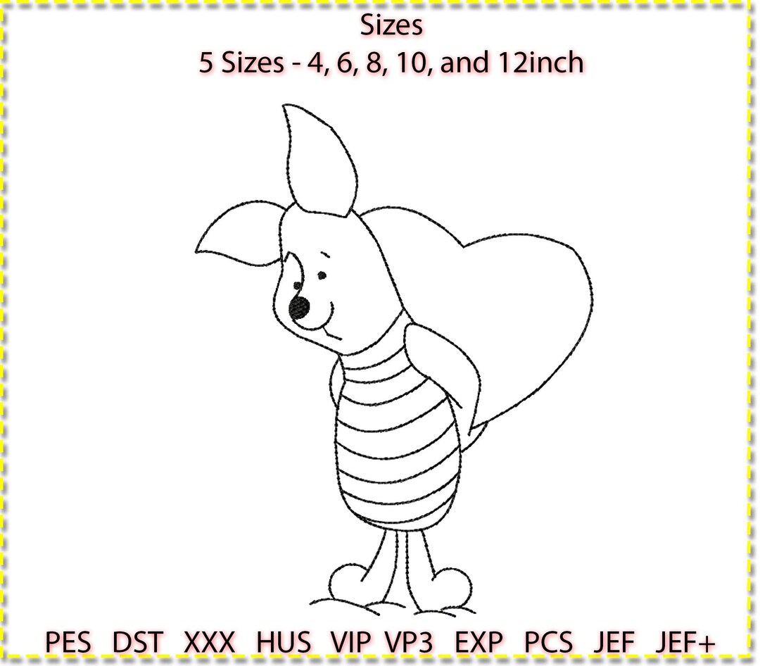 Piglet With a Heart. Embroidery Design 1 Colour. 5 Sizes. Machine ...