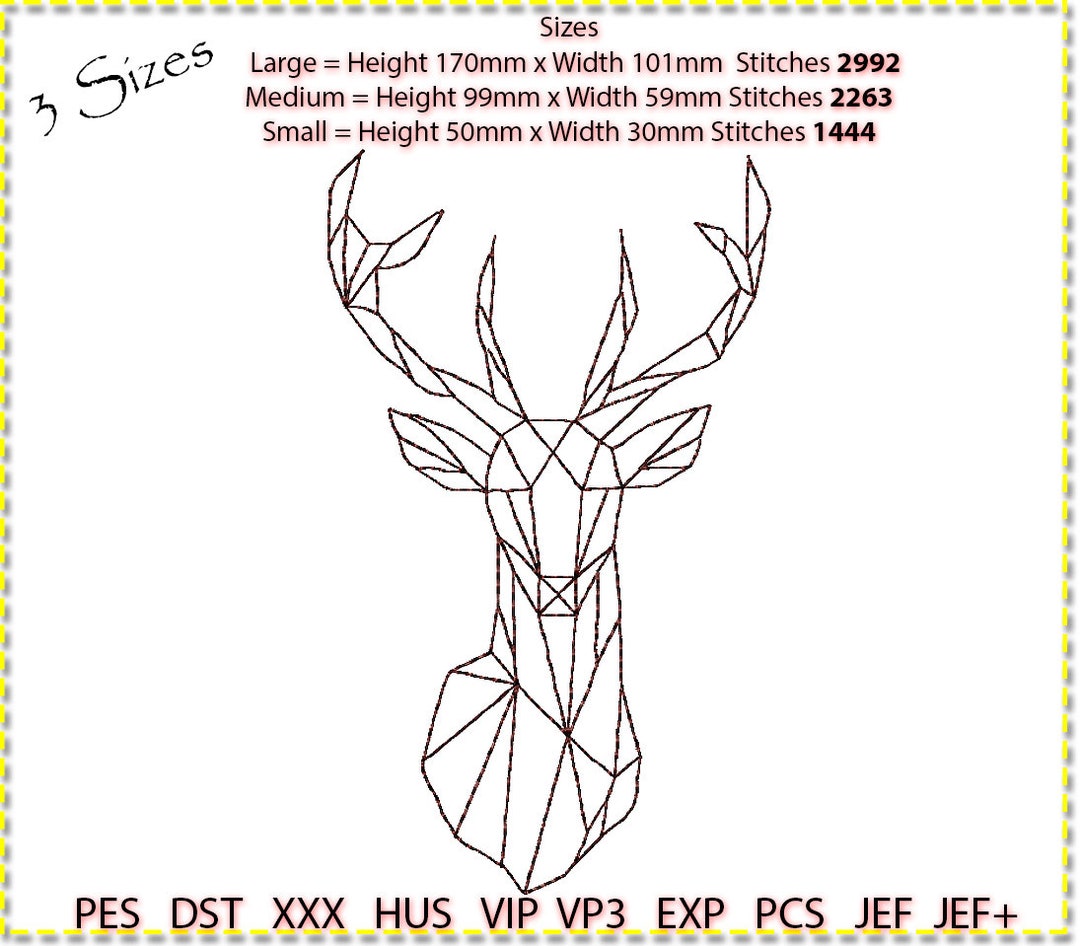 Stag Embroidery Design, Machine Embroidery, 3 Sizes. Low Stitch Count ...